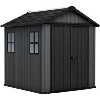 Keter Newton 757 Gartenhaus - 223.8x230x246cm - Satteldach - Kunststoff - Grau - nat&uuml;rlicher Holzlook - 15 Jahre Herstellergarantie - Keter