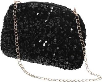 BESPORTBLE Healvian Pochette de Soir&eacute;e Scintillante Noire Bandouli&egrave;re Cha&icirc;ne Argent&eacute;e, Petit Paquet Carr&eacute; 24,4 X 17 X 4,8 Cm pour Femmes, Mini Paquet &agrave; Main Pail