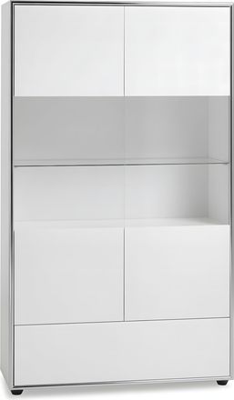 ebuy24 Kenan 2 T&uuml;ren, 1 Schublade wei&szlig; Hochglanz lackiert - Vitrine - T35xH170xB100 - Beschichtete Spanplatte: FPY, MDF, HDF Oberfl&auml;che: Hochglanz Glas - ska