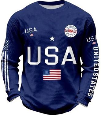 Generic Sweat-shirt gaufr&eacute; pour homme avec imprim&eacute; am&eacute;ricain, hauts &agrave; manches longues, col rond, surdimensionn&eacute;, confortable, v&ecirc;tement de travail respirant po