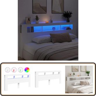 vidaXL LED-Kopfteil Weiß 220x18,5x103,5 cm Holzwerkstoff - LED-Kopfteil - Holzwerkstoff - Weißer Nachttisch - Beleuchtung - Wohnzimmerdeko