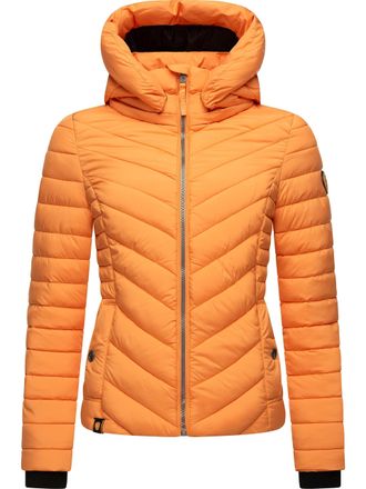 Marikoo Damen &Uuml;bergangsjacke leichte Steppjacke kurz mit abnehmbarer Kapuze Kagomee Apricot Sorbet Gr. XXL