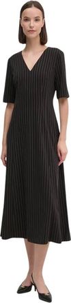 DKNY Dkny, Femme, Robes, Noir, Taille: 36 FR Robe mi-longue &agrave; rayures et col en V