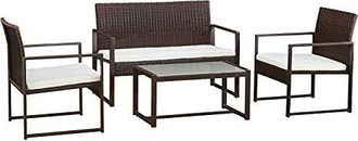 Happy Garden Titre : Salon de Jardin MAJORQUE 4 Places, résine tressée Marron, Coussins Ivoire, Structure Acier, résistant UV