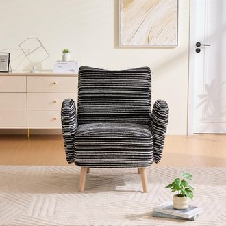 Suky Brand Moderner Sessel, Stoff mit Kreismuster, mit seitlicher Tasche, Beine aus Massivholz, bequemer Lesesessel, Wohnzimmer, Schlafzimmer, B&uuml;ro, 77x81x87CM (
