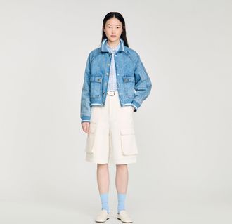 Sandro Blouson aus Denim mit Rippb&uuml;ndchen