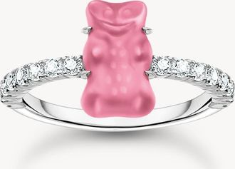 Thomas Sabo Ring aus Silber mit Mini-Goldbären-Design mit Zirkonia in Silber, Rosa und Weiß