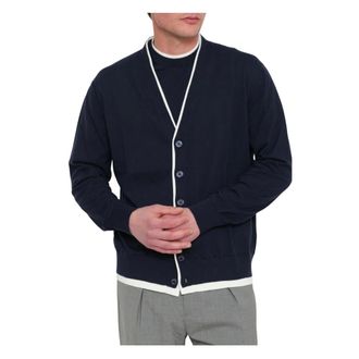 Paolo Pecora Cardigan en maille de luxe - Homme - Pulls - Bleu - Taille: M