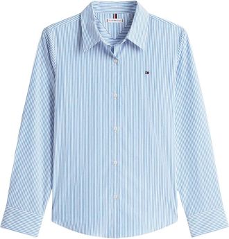 Tommy Hilfiger Femme, Blouses et Chemises, Bleu, Taille: 38 FR Chemise Popeline Coupe Classique