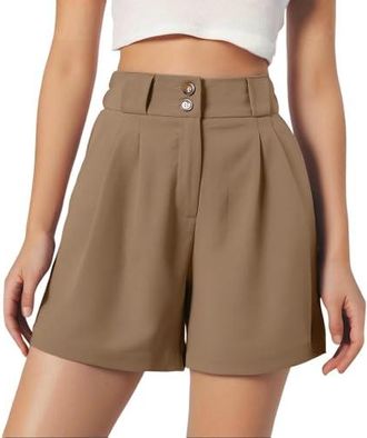 Generic Short d&eacute;t&eacute; tendance pour femme - Taille haute &eacute;lastique - Fente lat&eacute;rale - Costume d&eacute;contract&eacute; - Short de travail avec poches, kaki, XXL