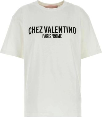 Valentino Garavani Femme, Tops, Blanc, Taille: 40 FR T-shirt en jersey de coton avec imprim&eacute; Chez
