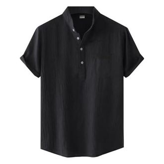 Generico Chemise en lin pour homme, chemise en coton avec col Mao d&eacute;contract&eacute; &agrave; manches courtes, chemise l&eacute;g&egrave;re d&eacute;t&eacute;, confortable et respirante, d&eacute;bardeurs de 