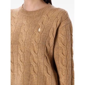 Ralph Lauren Womens Cable Knit Sweater Camel Neutrals Fabric Jumpers