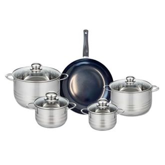 Fackelmann ELO 9718450 Batterie de cuisine 5 pièces, Ensemble de 1 Poêle de cuisson 28 cm et 4 faitouts 14, 16, 20 et 24 cm Elo Prima Brillant, inox, induction, 