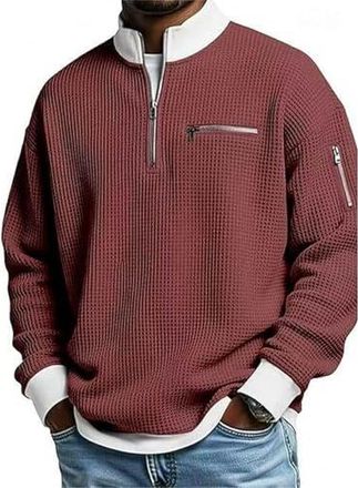 Generic Sweat &agrave; fermeture &eacute;clair contrast&eacute;e &agrave; col montant d&eacute;contract&eacute; pour homme 2026, bordeaux, XL