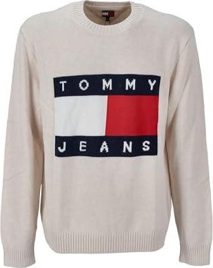 Tommy Hilfiger TJM REG Melange Flag Sweat-shirt pour homme, Blanc antique, M