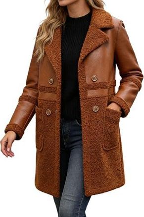 Generic Veste d&eacute;contract&eacute;e &agrave; double boutonnage en similicuir PU pour femme Trench Coat Trench Coat Blazer, marron, 4XL