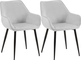 Clp Esszimmerstühle 2er Set gepolstert mit Lehne Luena, Küchenstuhl mit Samt oder Stoff, Sessel Metallgestell schwarz bis 150 kg belastbar, Farbe:hellgrau