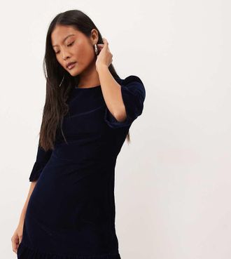Nobody's Child Fleur Cord-Kleid mit Viertel&auml;rmeln, Volantsaum, Mini, Marineblau