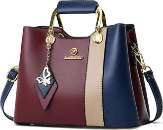 Nicole & Doris Handtasche Damen Designer Umhängetasche Kleine Schultertaschen PU Leder Henkeltasche Mehrfarbige Crossbody Bag Mädchen Kuriertaschen mit Anhänger Rot 