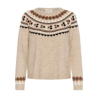 Cream Cherrie Strickpullover mit Beigem Muster - - Knitwear - Damen - Beige - 2XL