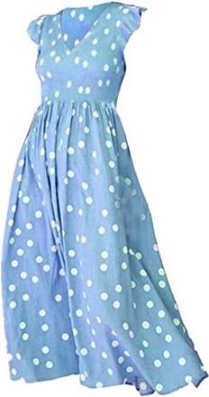 Generic Jupe Plissée Noire Longue Débardeur dété décontracté pour Femmes sans Manches Longueur Genou Robe plissée à imprimé Coton Robe (Blue, L)