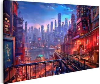 Islandburner Bild auf Leinwand Liebevolles Anime-Cyberpunk-Stadtgem&auml;lde Digitale Nachtmalerei Anime Bilder Wandbilder Poster