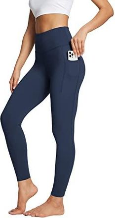 Baleaf Legging de Sport pour Femme avec Poches - Pantalon de Yoga pour Femme - Taille Haute - Doux et Respirant - Streetwear 7/8 - Legging de Yoga, b-Bleu, L