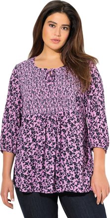 Ulla Popken Damen gro&szlig;e Gr&ouml;&szlig;en &Uuml;bergr&ouml;&szlig;en Plus Size Smokbluse, Bl&uuml;ten, A-Linie, Rundhals, 3/4-Arm Amethyst 46+ 830934800-46+