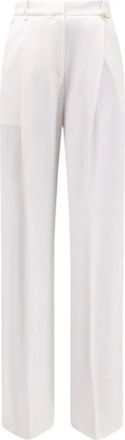 Elisabetta Franchi Femme, Pantalons, Blanc, Taille: 34 FR Pantalon L&eacute;ger en Cr&ecirc;pe avec Breloque Logo