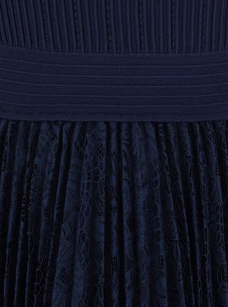 SIMKHAI Ribbed Tech Fabric with Lace Insert Dress - Blue