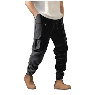 Generico Pantalon cargo pour homme avec plusieurs poches Pantalon d&eacute;contract&eacute; avec taille &eacute;lastique Pantalon de Jogging pour homme, Noir, 3XL