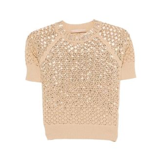 Ermanno Scervino Femme, Pulls, Beige, Taille: 36 FR Top avec Cristaux