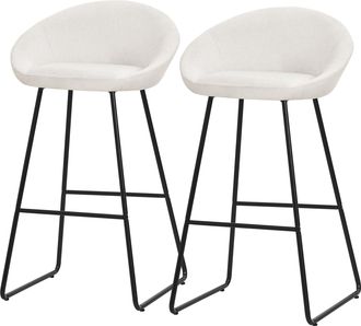 ML Design ML-Design Barhocker 2er Set Beige 75 cm hoch mit Stoffbezug, Gepolsterte Barst&uuml;hle mit Metallgestell, K&uuml;chenst&uuml;hle mit R&uuml;ckenlehne und Fu&szlig;st&uuml;tze, Tres