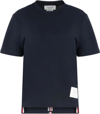 Thom Browne Femme, Tops, Bleu, Taille: 32 FR T-shirt Coupe Classique avec Bandes Distinctives
