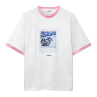 Versace T-Shirt aus bedrucktem Baumwoll-Jersey mit regul&auml;rer Passform - - Tops - Damen - Wei&szlig; - S