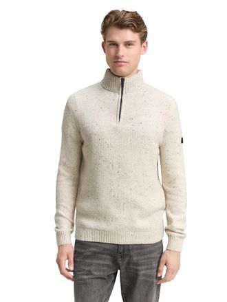 Tom Tailor Herren 1048713 Troyer Strickpullover mit Strukturmix, 36943-Offwhite Melange Multi Neps, XL