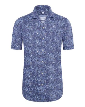 Tom Rusborg Leinenkurzarmhemd mit Paisley-Muster und Resort-Kragen in