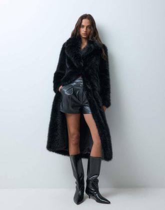Forever New manteau long en fausse fourrure noir-Marron