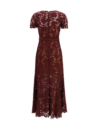 Self Portrait Womens Midi Lace Dress Burgundy Polyester