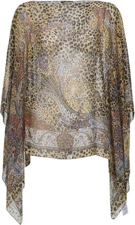 Etro Femme, Vestes, Brun, Taille: ONE Size Poncho en Soie avec Motif Cachemire et Animalier