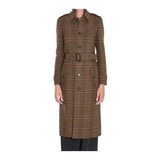 Saint Laurent Houndstooth Trenchcoat mit G&uuml;rtel - - Coats - Damen - Beige - M