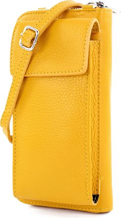 modamoda.de P06 Damen Leder Umh&auml;ngetasche Geldb&ouml;rse Handytasche 6,5 Zoll handmade in Italy, Farbe:Rapsgelb
