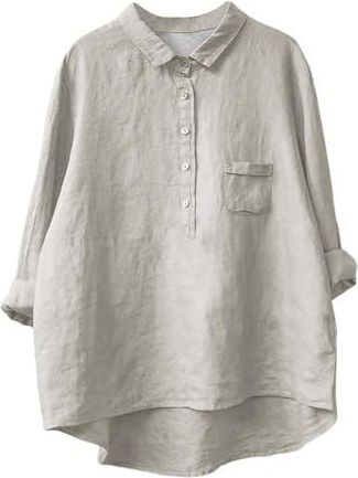 Generic Chemise pour Femmes Coton Et Lin Chic Casual Chemises D&eacute;t&eacute; Manche Longue &Agrave; Col V Loose Hauts Leger Comfy Tuniques &Agrave; La Mode Coton Et Lin Grande Taille