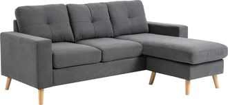 HOMCOM Ecksofa L-Form Sofa mit 3 Kissen, Eckcouch mit Knopfheftung, Leinenoptik, Veränderbare Chaiselounge Couch Wohnlandschaft für Wohnzimmer, Schlafzimmer 