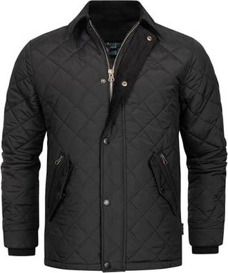 Indicode Veste matelassée INAldos pour homme avec col en velours côtelé et surpiqûre en losanges - Doudoune pour homme, Noir, 3XL