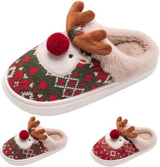Generic Pantoufles de Noël pour femme - Motif cerf - Mignon élan - Chaussons fantaisie pour femme - Jolie girafe - Chaussons moelleux à enfiler - Chaussures d