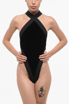 Saint Laurent Samt-Body mit offenem R&uuml;cken und gekreuzten Tr&auml;gern Saint Laurent