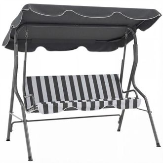 OUTSUNNY Balancelle de Jardin - Outsunny - 3 Places - Toit imperm&eacute;abilis&eacute; Inclinaison r&eacute;glable - Coussins Assise Dossier - gris, blanc ray&eacute;