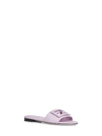 Fendi Womens Baguette Leather Slides, Lilac Purple Calf Sandal